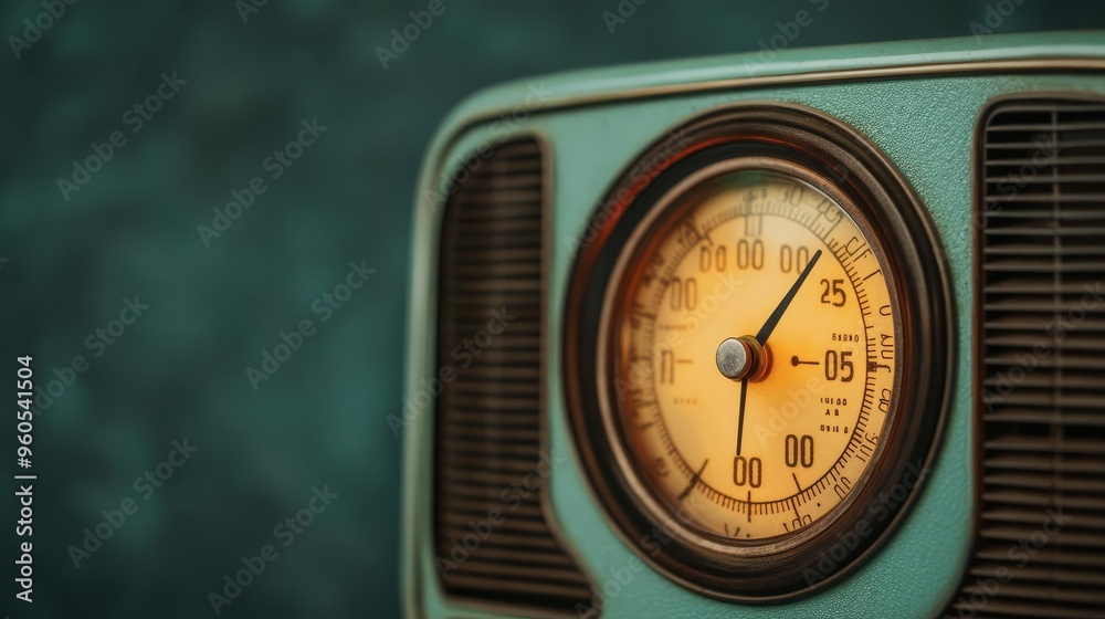 Close-up of a vintage radio dial with aged markings and needle ...