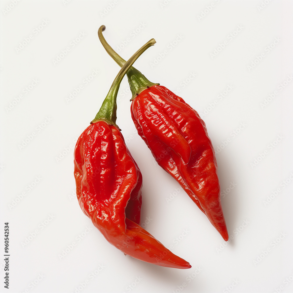 Naga Morich chile pepper fruit group, studio photography white ...