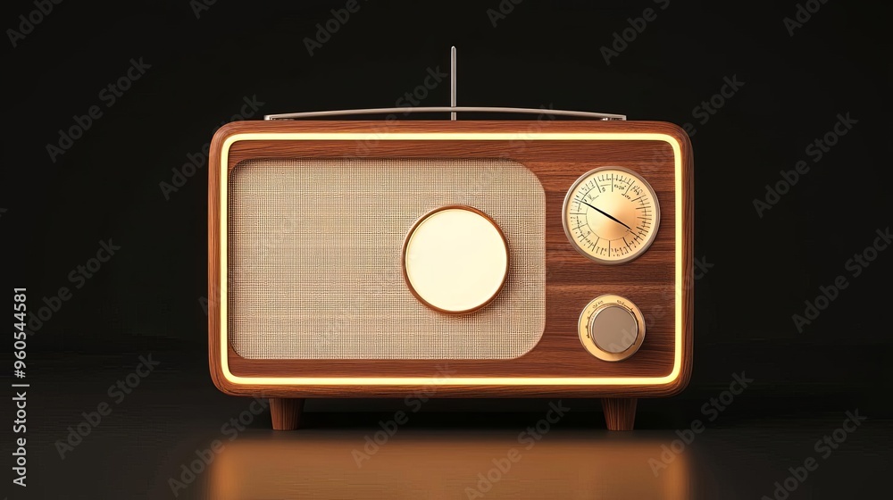 Vintage radio with large tuning dial, glowing backlight, rich wood ...