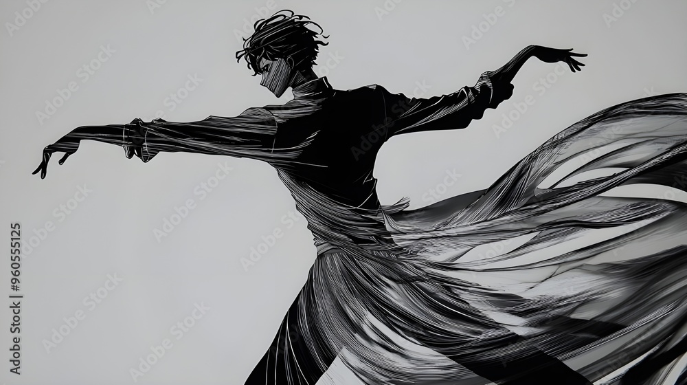 An anime character dances gracefully against a plain background, with ...