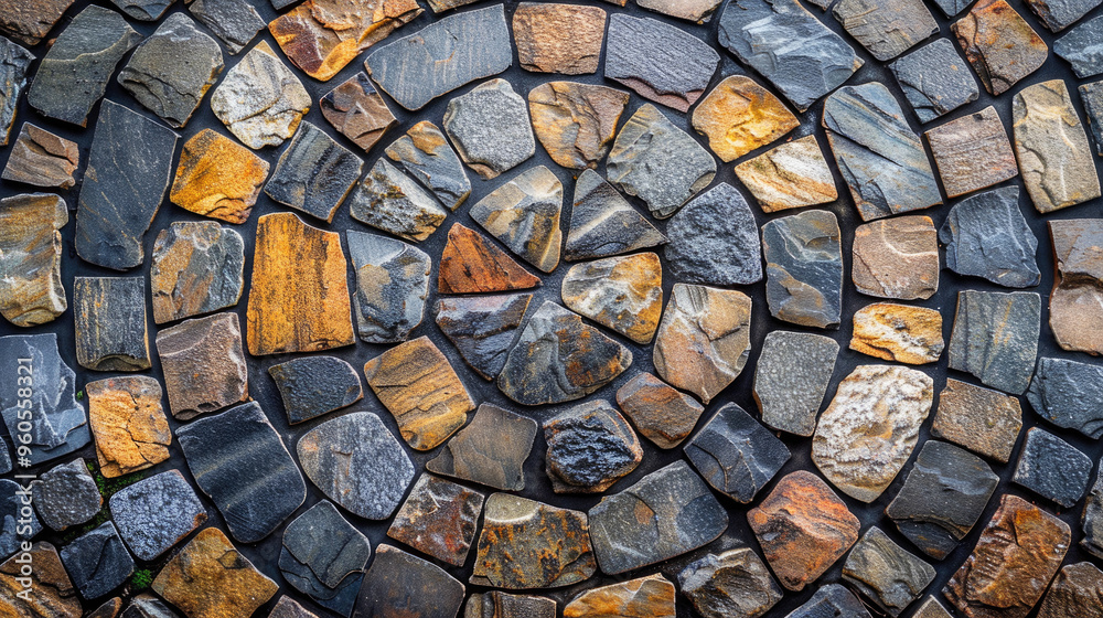 Round stone pavement pattern, paving stone, top view. Sample of stone ...