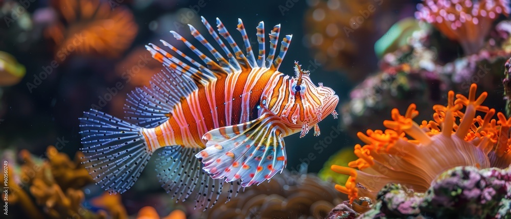 Majestic Lionfish Swimming in Vibrant Coral Reef with Distinctive ...