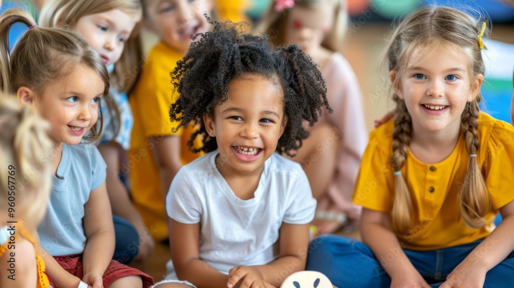 Teacher helping a group of young students understand different feelings ...