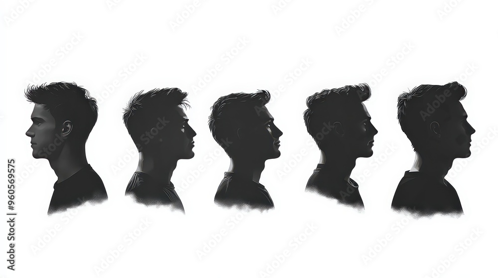 Profile silhouettes of men in different stages, transitioning from side ...