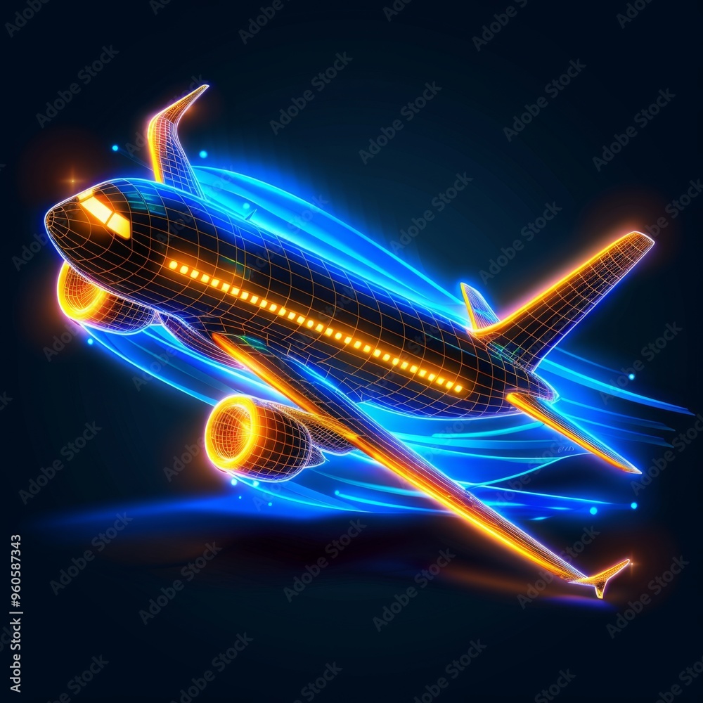 Digital plane in low poly wireframe design, future logistics ...