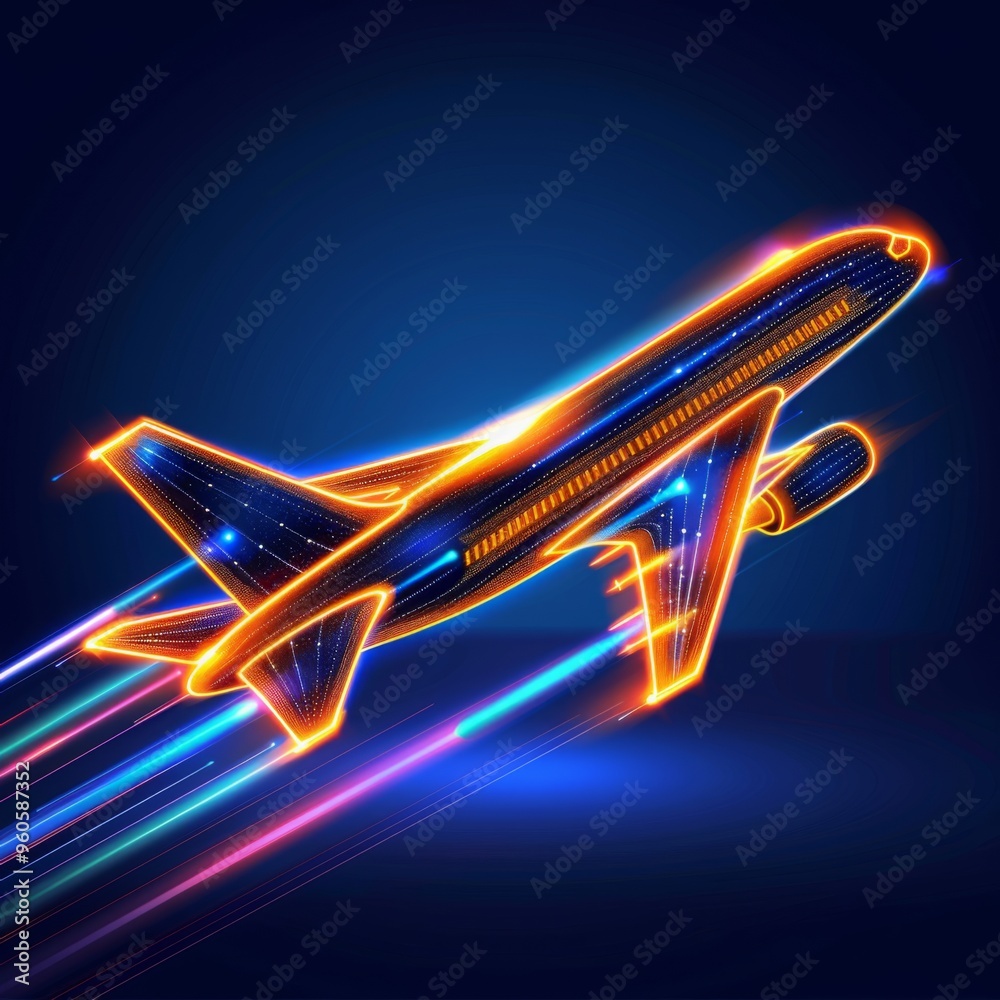 Digital plane in low poly wireframe design, future logistics ...