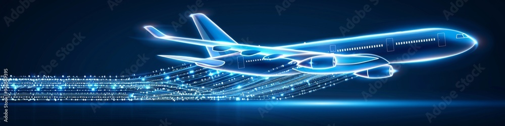 Digital plane in low poly wireframe design, future logistics ...