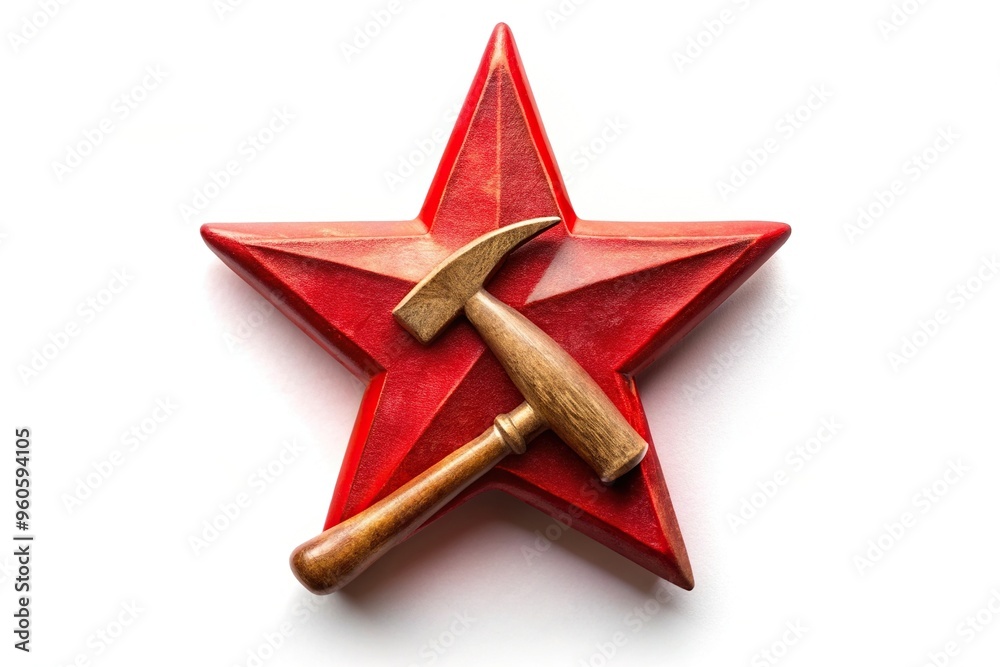 Communist red star with hammer and sickle on white background Bird s ...