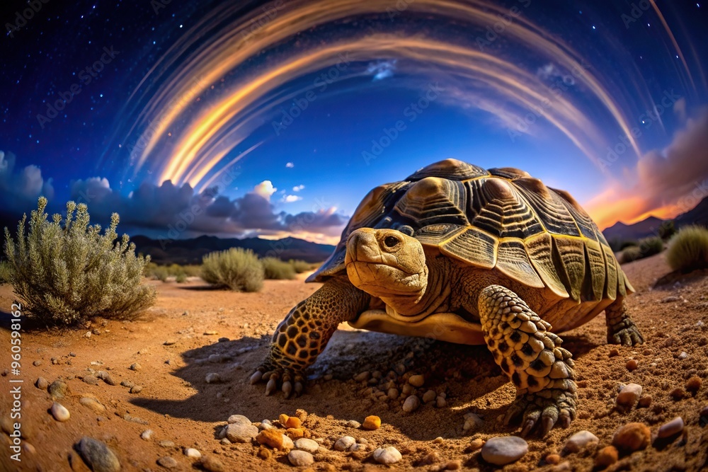 majestic, desert landscape, A majestic leopard tortoise slowly moves ...