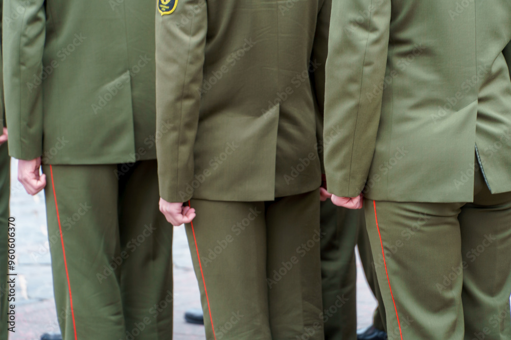 A military parade in the city in honor of the victory. Soldiers in ...