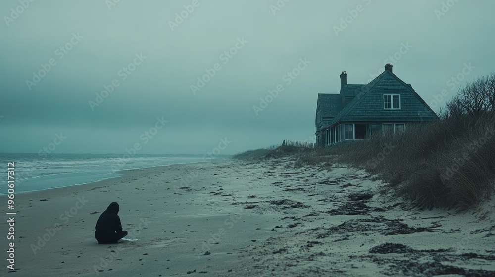 In the serene setting of a beach house, a solitary figure finds solace ...