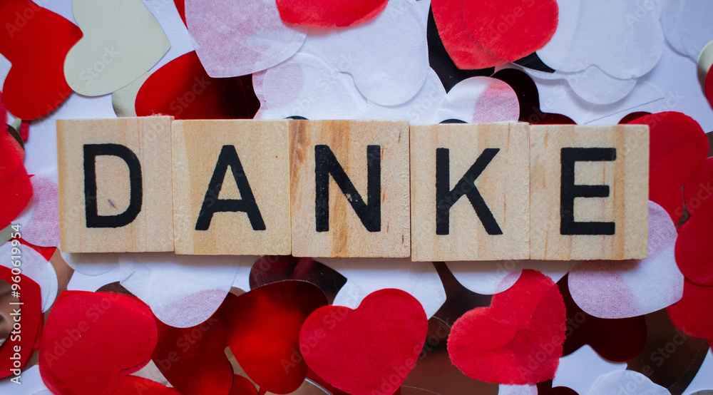 DANKE thank you card in german language on the wooden blocks and ...