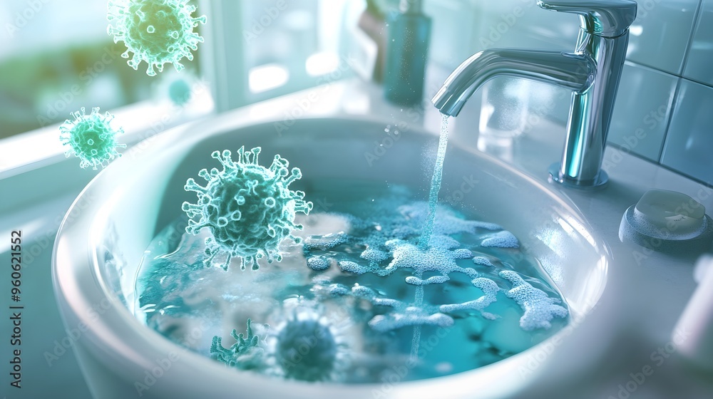 Bathroom sink with visible microbial growth,germs, bathroom ...