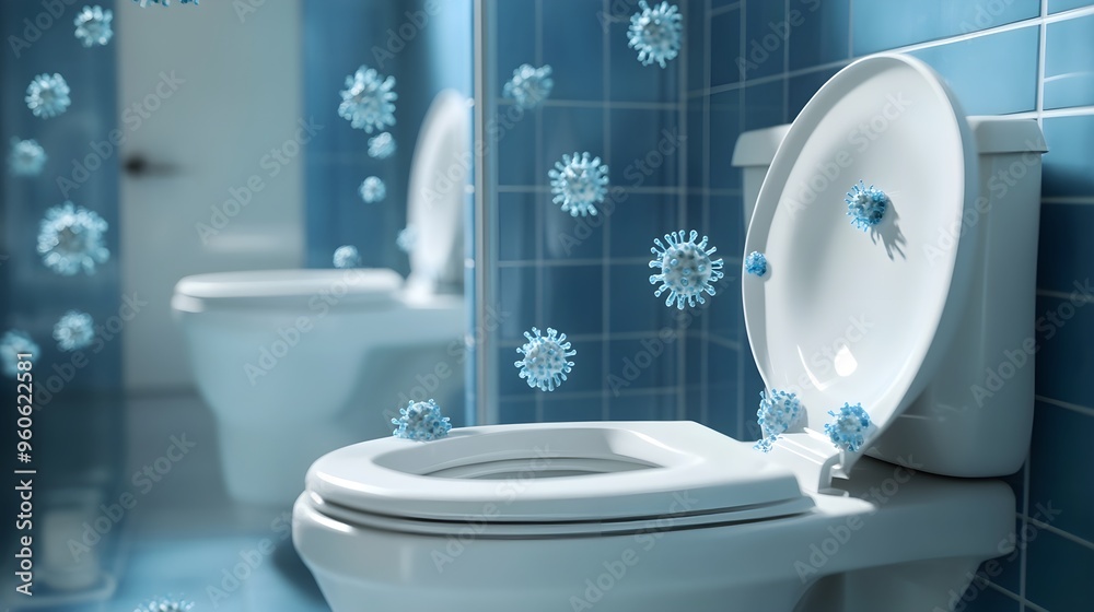 Germs on bathroom toilet seats,germs, bathroom,illustrating critical ...