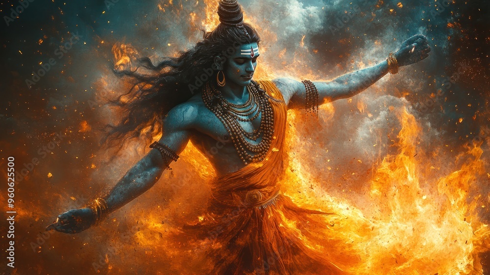 Majestic Lord Shiva Performing Cosmic Tandava Dance Stock Illustration ...