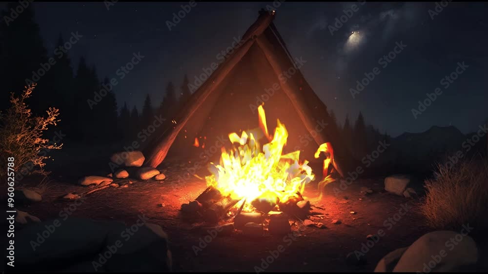 ANIMATED Virtual Background | Cosy Campfire at Night with Fire Texts Animation | Vtuber Streamer ...