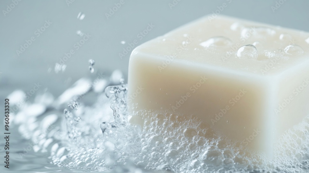 Bubbling Soap under Flowing Water, a smooth bar of soap creates a ...