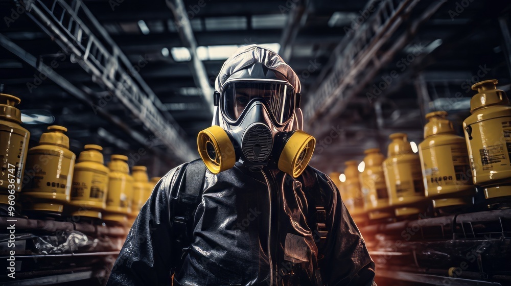 Chemical leak and safety first concept. Chemical specialist wear safety ...