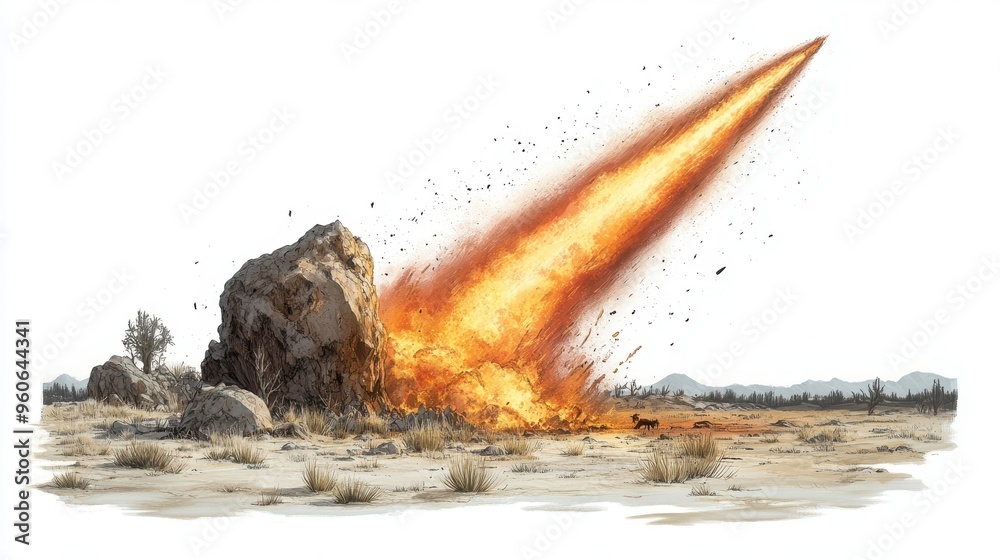 Illustrative clipart of a meteor strike and its effects on extinction ...