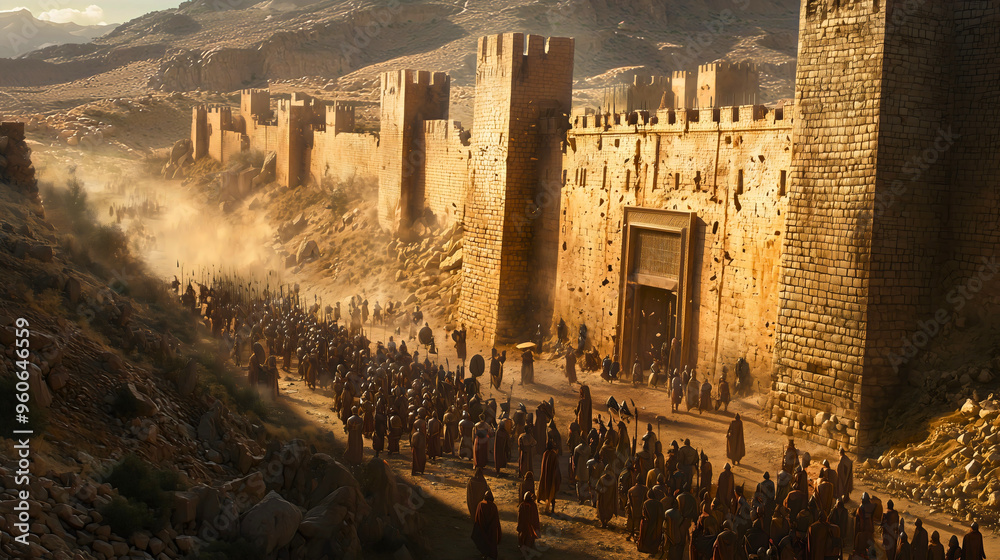 The Siege of Jericho. A dramatic depiction of the biblical event where ...