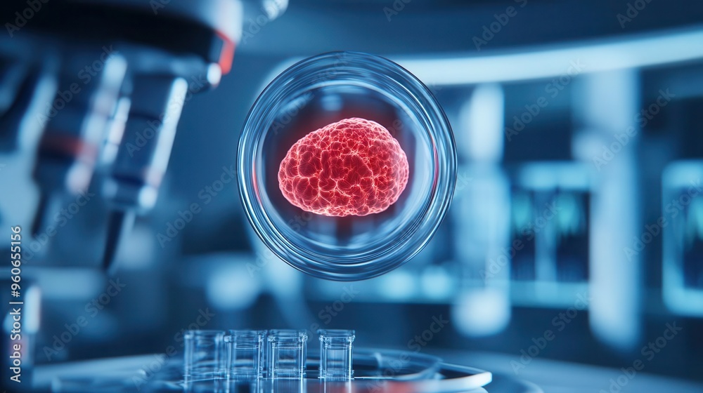High-tech lab scene with an embryo under analysis, symbolizing medical ...