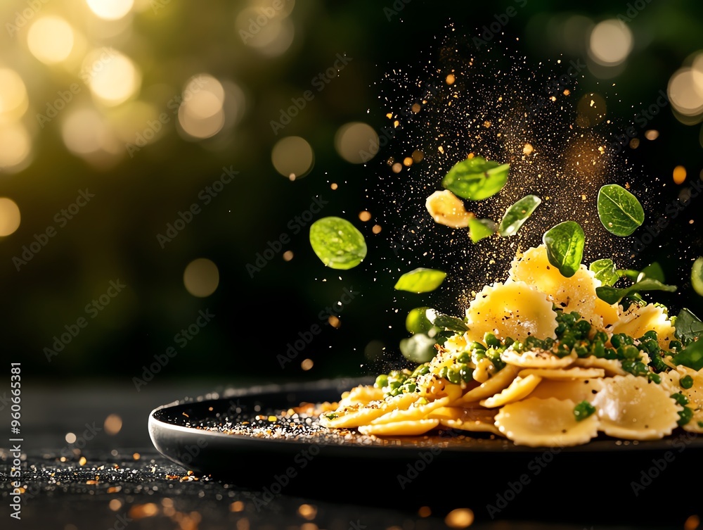 Liquid pea ravioli, with a burst of pea puree inside a thin shell ...