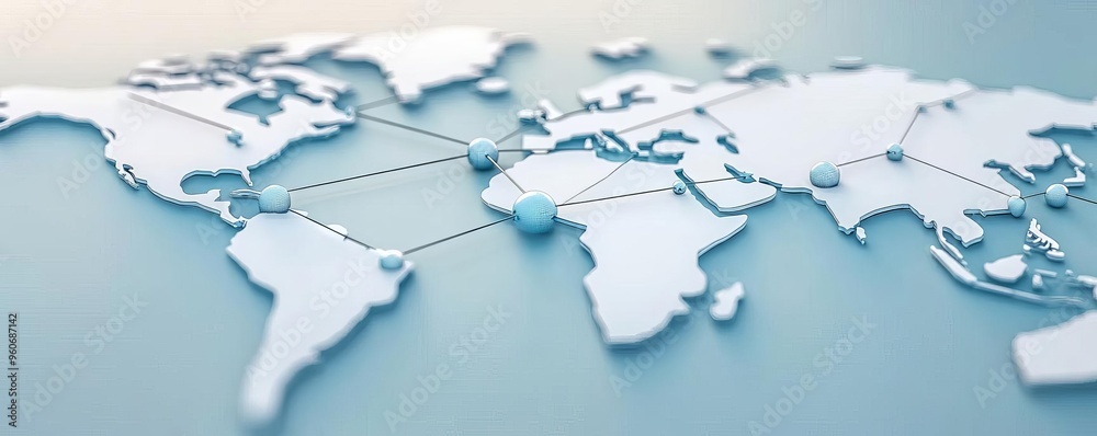 Global business strategy, world map with connected nodes, 3D ...