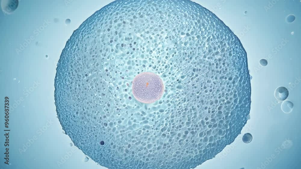 Microscopic view of human cell with nucleus and organelles under light ...