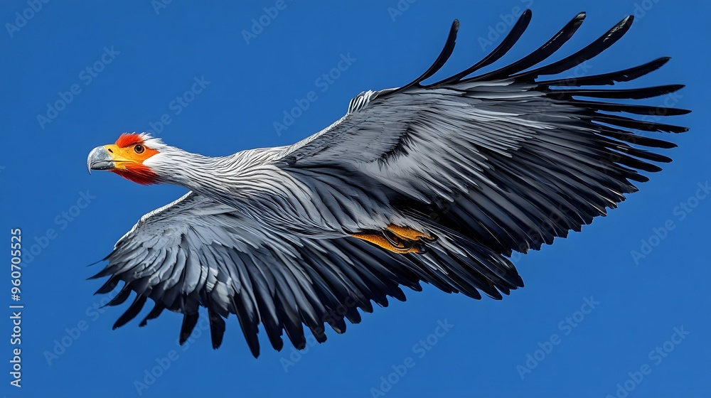 Secretary Bird Flying Under Blue Sky, Photo Realistic, Wallpaper, Cover ...