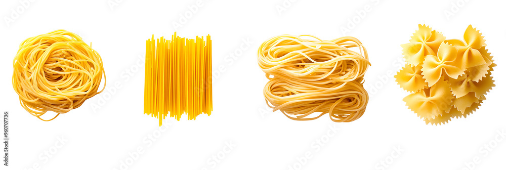 Collection of different Italian pasta types - farfalle, spaghetti ...