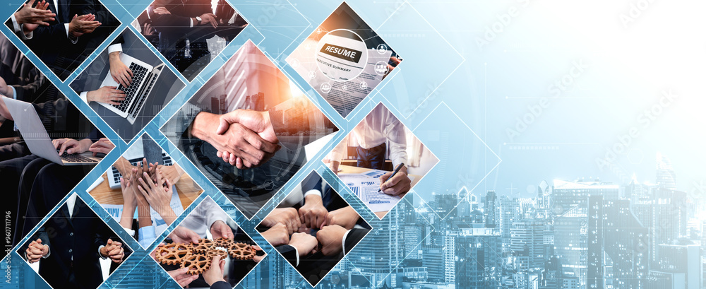 Teamwork and human resources HR management technology concept in ...