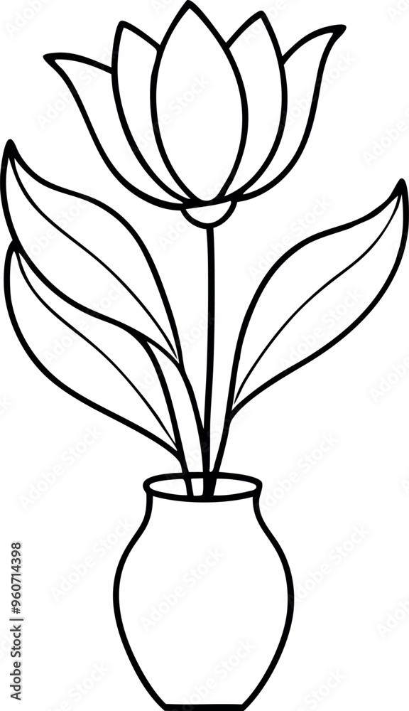 Outline Drawing of a Simple Tulip in a Vase for Coloring Activities or ...