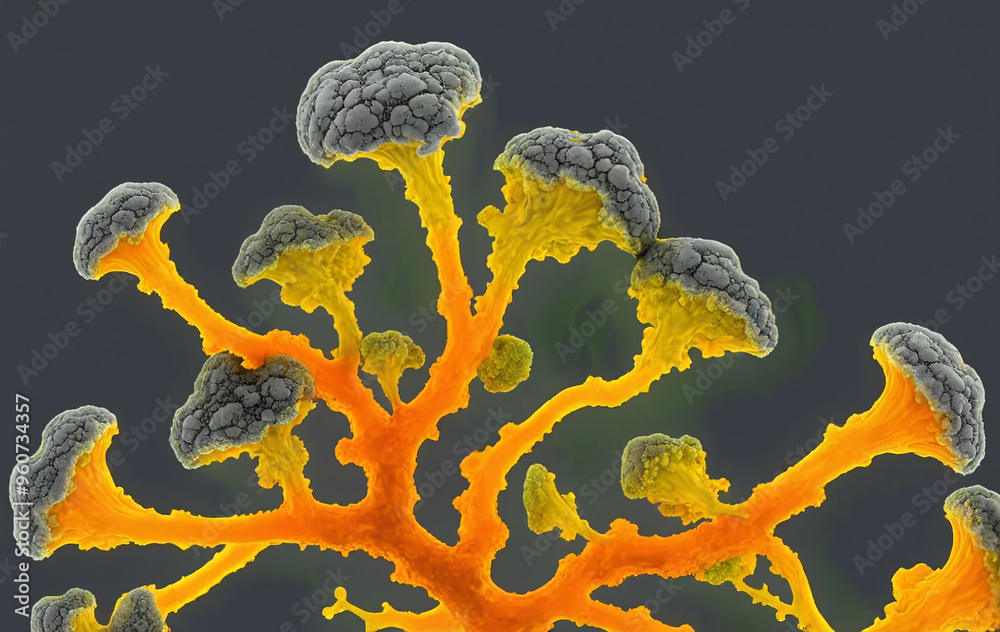 Microscopic magnification of spreading and growing molds or mold fungus ...