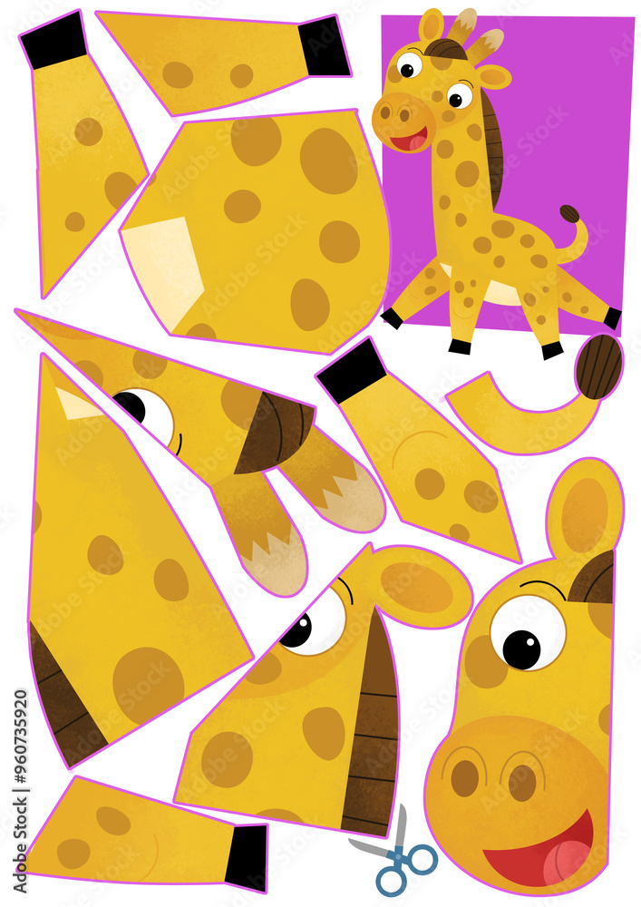 cartoon scene with character puzzle cutout educational exercise manual ...