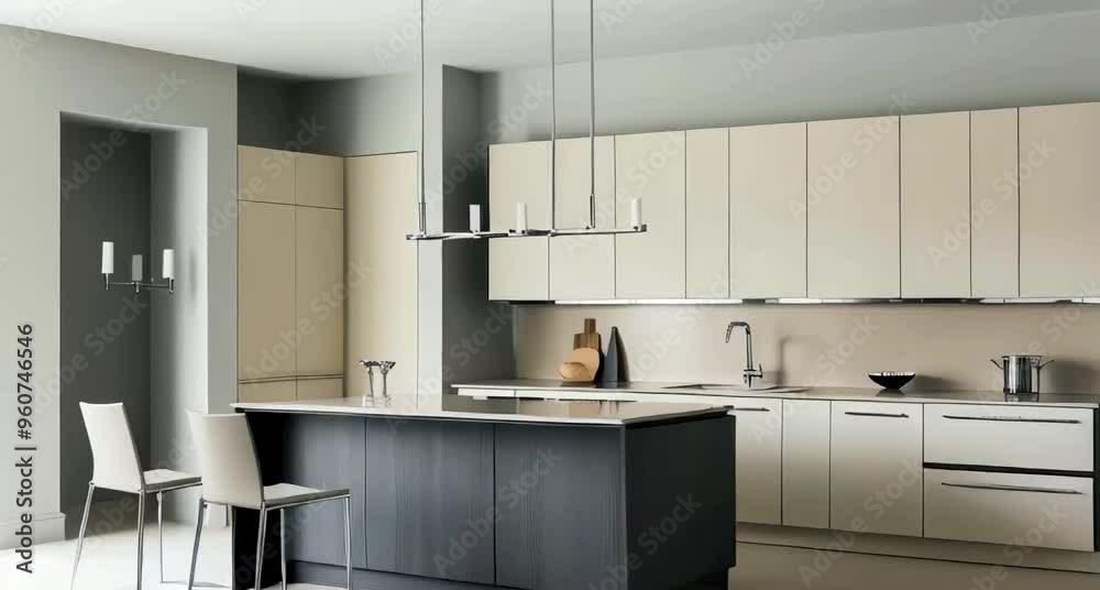 A sleek and modern kitchen interior with a minimalist aesthetic ...