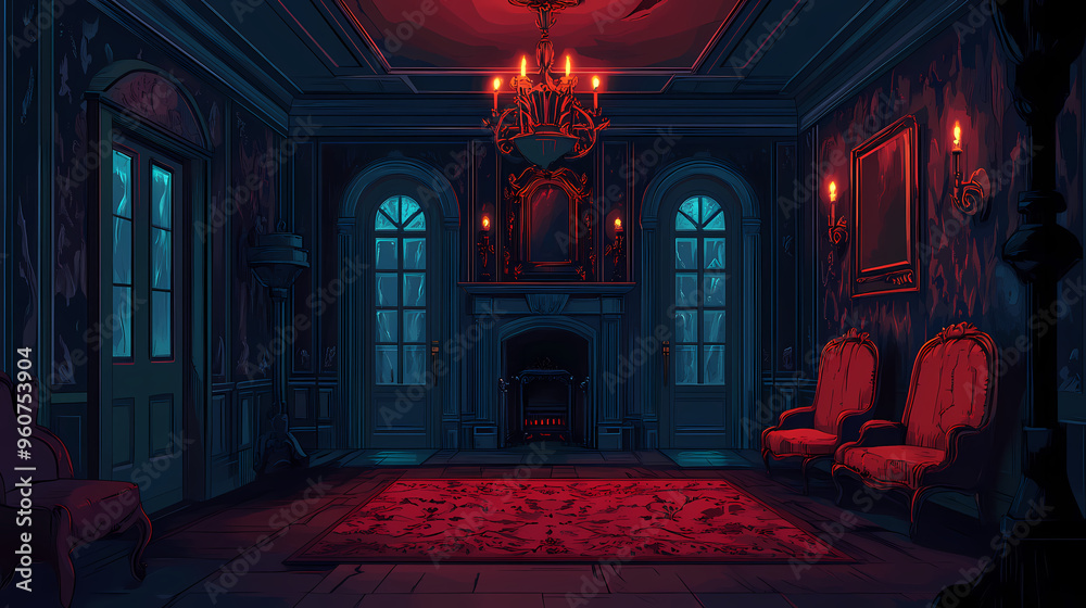 Illustration of the interior of a haunted mansion. generative ai ...