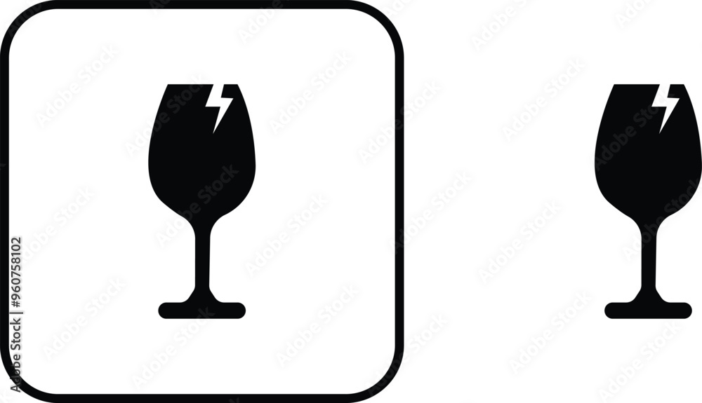 Packaging Sticker fragile handle with care icons set. warning label, fragile label with broken ...