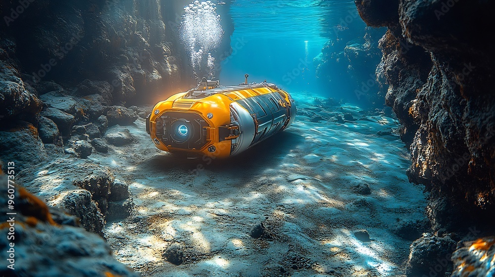 Advanced underwater robot exploring a deepsea trench mapping the ocean ...