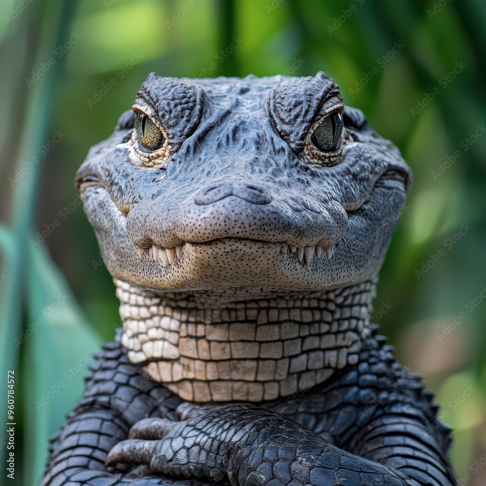 Caiman displaying a confident pose in a tropical setting during ...