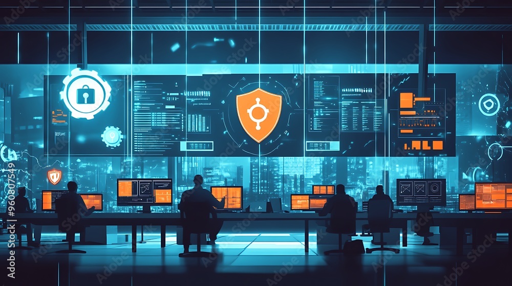 Cybersecurity Team Monitoring Network Security in Control Room Stock ...