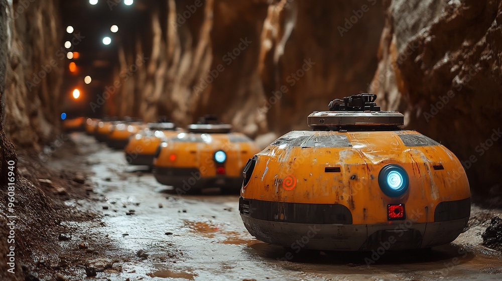 Autonomous robot swarm working in a hazardous environment performing a ...