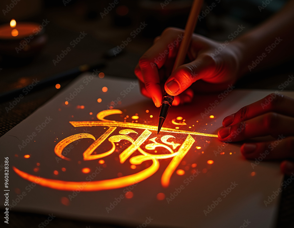 Talented calligraphy artist creating a stunning Hindi script ...