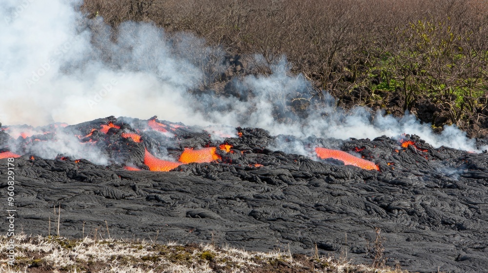 Volcanic Eruption: Dramatic display of lava flowing from active volcano ...