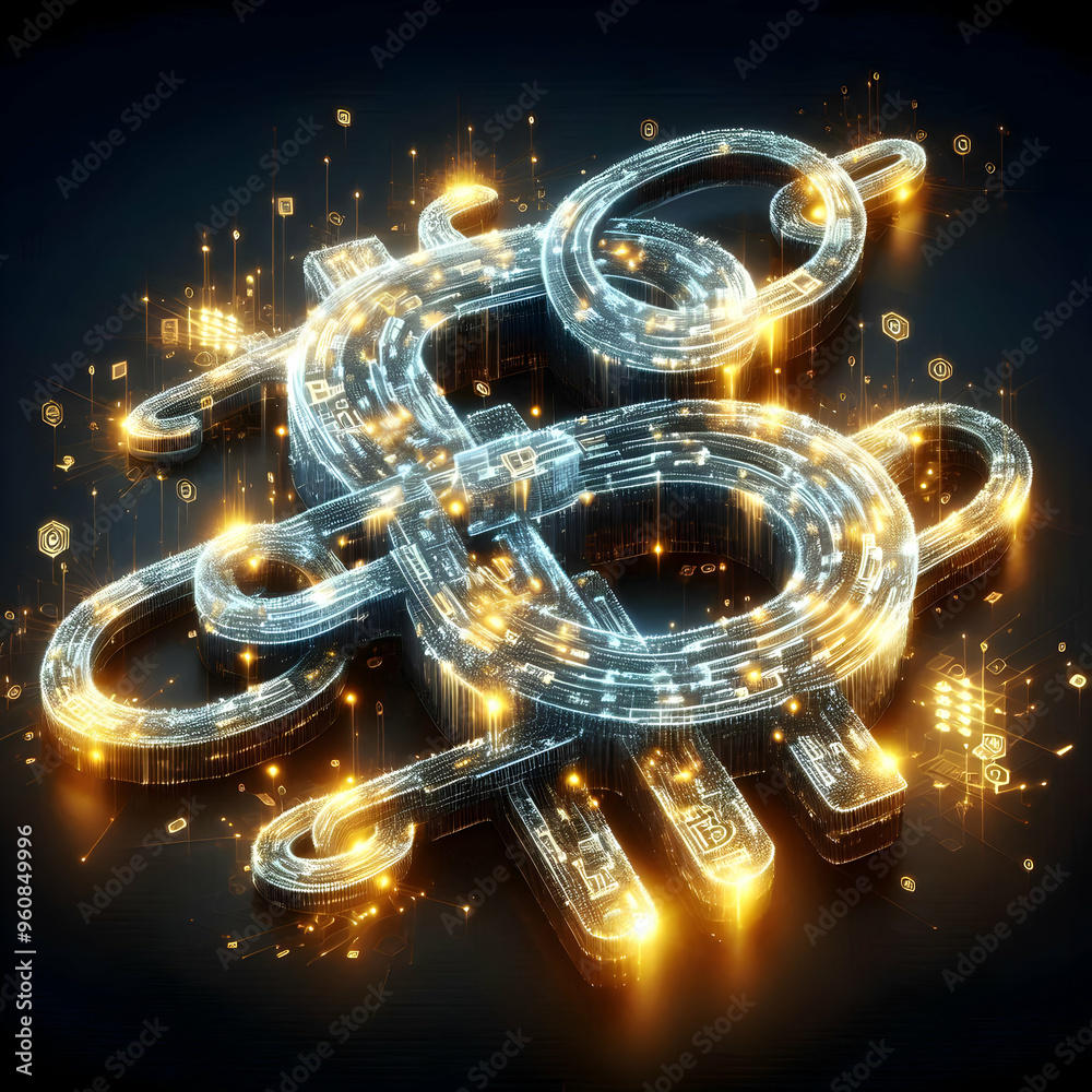 3D Glowing Abstract Blockchain Concept with Dynamic Data Chains ...