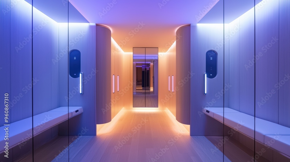 Dressing room with LED lighting and solar-powered charging stations ...