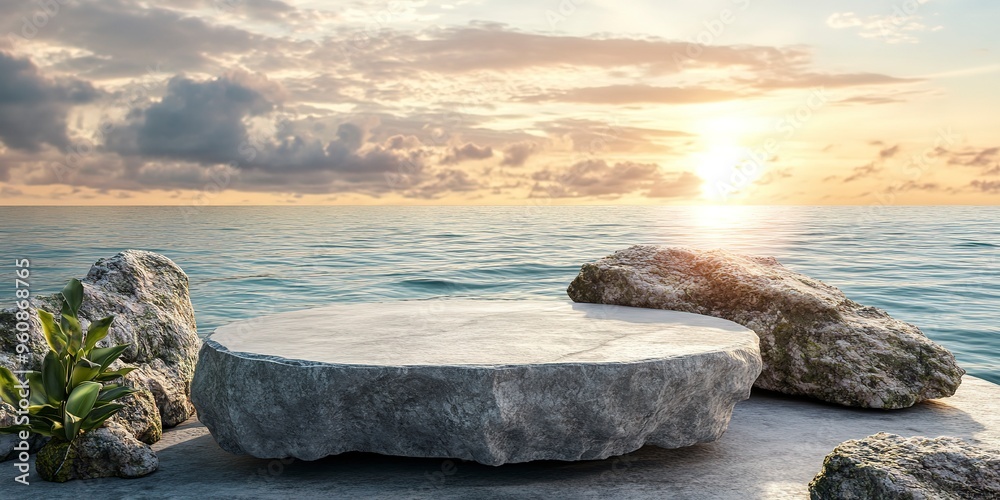 Podium background product beach nature 3D ocean stand. Cosmetic ...