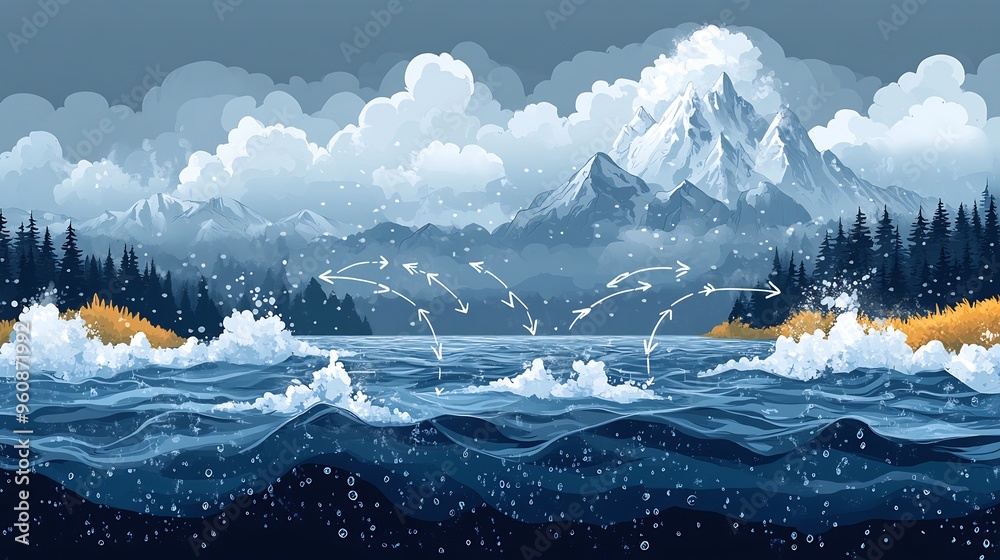 ภาพประกอบสต็อก Infographic illustrating the stages of the water cycle ...