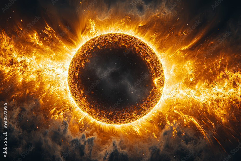 A detailed observation of the solar corona during a total solar eclipse, showcasing the Sun's ...