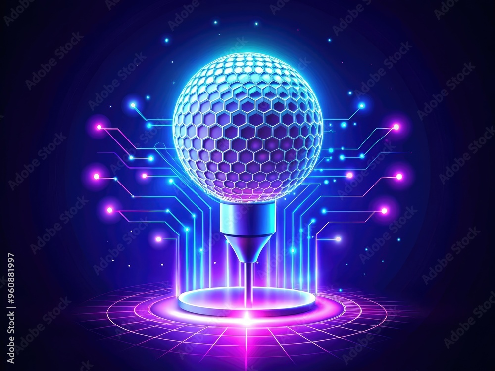 futuristic neon golf ball on tee vector design with electrifying glow ...