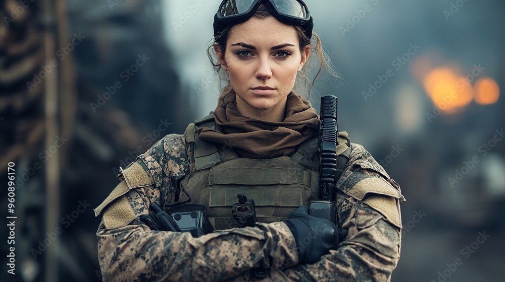 military woman displaying confidence, wearing her gear with pride, in a ...